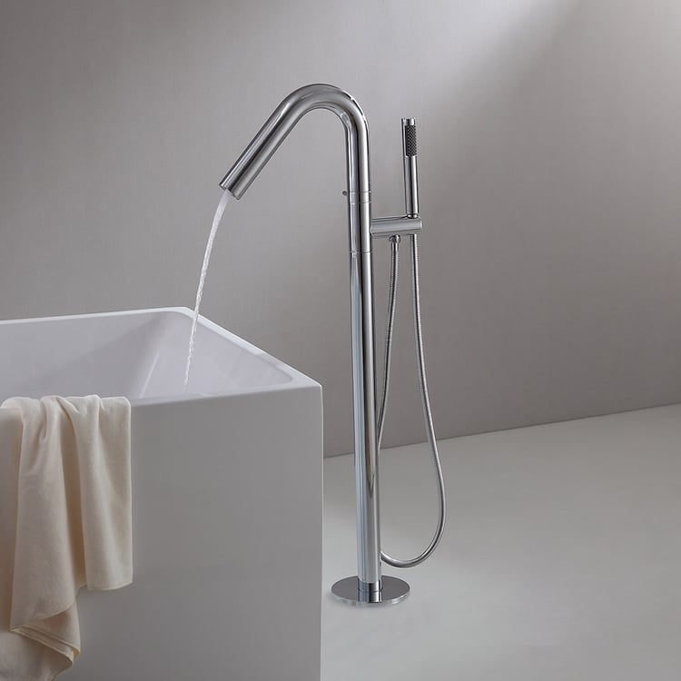 Modern Solid Brass Tap Floor Mounted Bath Tap with Handheld Shower in ...