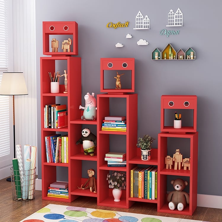 1500mm Robot Kids Bookshelf Toy Storage Shelving in Red｜Homary UK