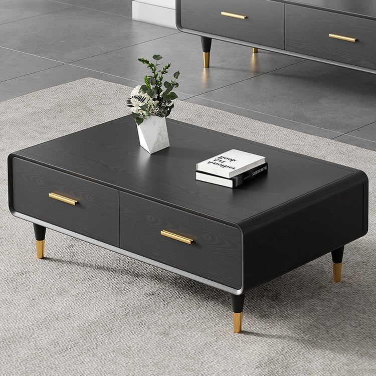 Modern Black Coffee Table with Storage Rectangular Coffee Table with 4 ...