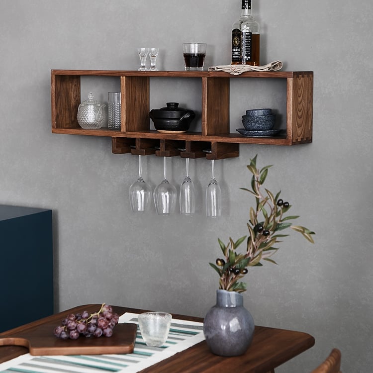 900mm Solid Wood Wall Mounted Wine Glass Storage Stand｜Homary UK