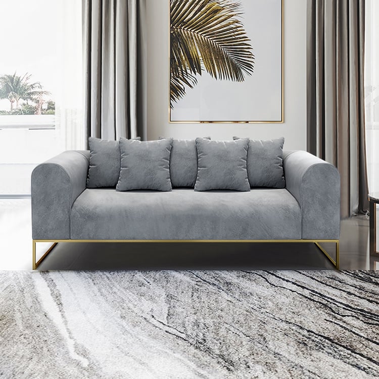 78.7 Modern Gray Velvet Upholstered Sofa 3 Seater Sofa in Gold Legs Homary