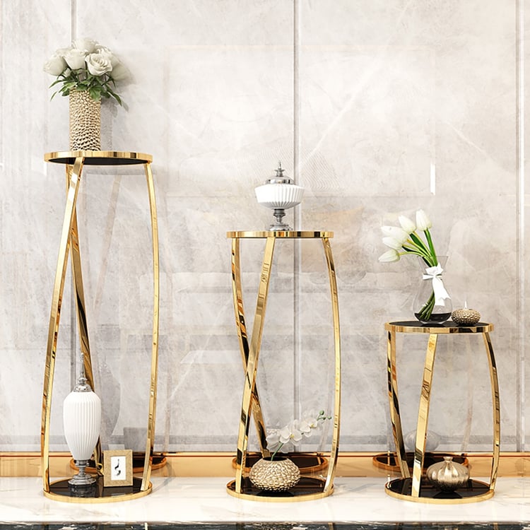 Large 2-Tiers Chic Metal Decor Round Gold Plant Stand Flower Rack | Homary