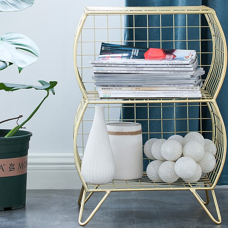 Modern Chic End Table with Magazine Rack in Metal | Homary AU