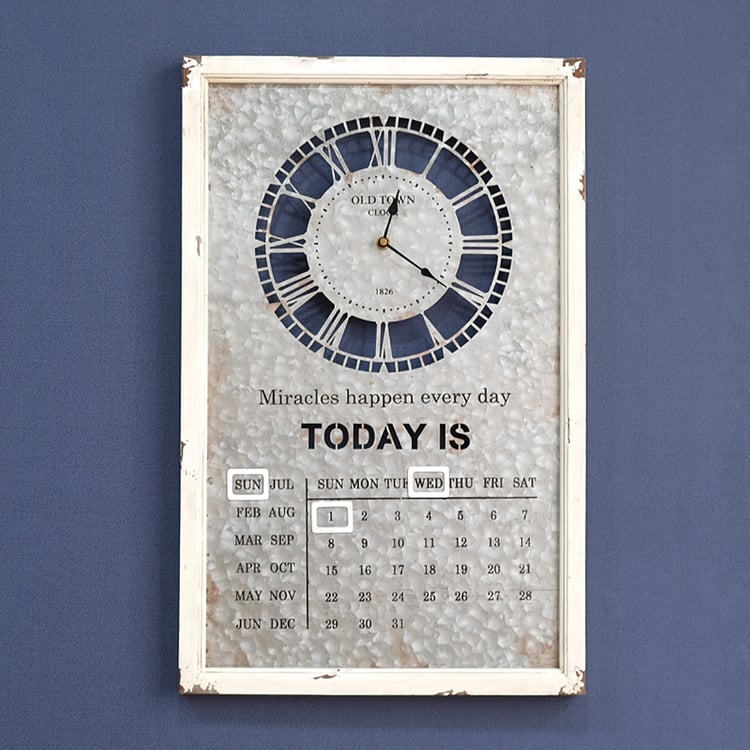 Retro-Industrial Style Rectangular Wall Clock with Calendar Design ...