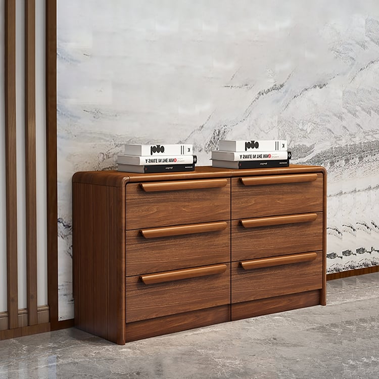 47" Walnut Dresser New Chinese Style Cabinet with 6 Drawers in Small｜Homary