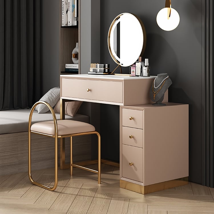 Minimalist Makeup Vanity Set Sintered Stone Top Dressing Table & Mirror ...