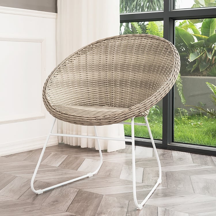 Khaki Woven Rattan Basket Chair Outdoor Dining Chair｜Homary UK