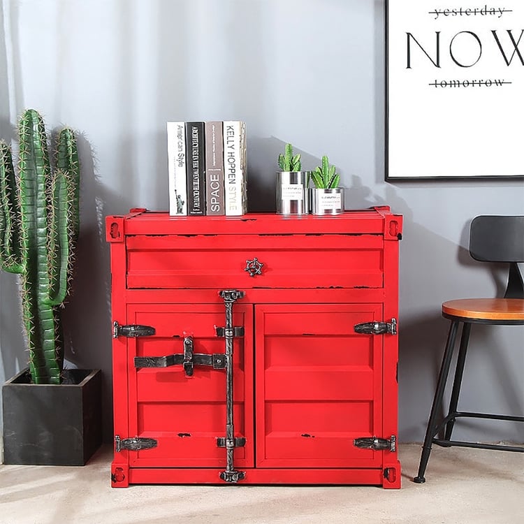 Industrial Red Cabinet Distressed 2-Door & 1-Drawer Container Storage ...