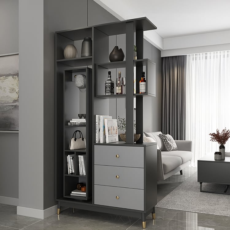 Contemporary Etagere Bookshelf with Drawer Entryway Cabinet｜Homary
