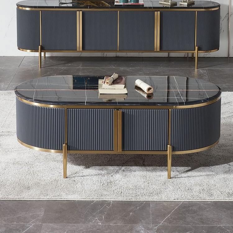 Black Modern Coffee Table with Storage Sintered Stone Top & Stainless ...
