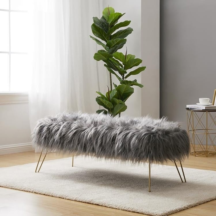 Faux Fur Bench Bench Puffy Modern Furry Bench｜Homary