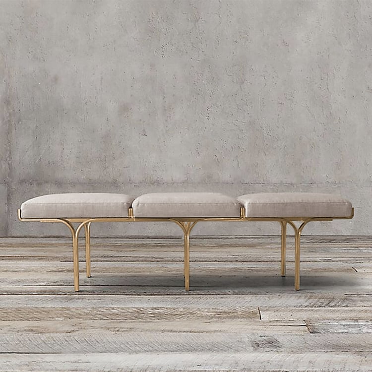 Nordic Bench Beige Velvet Upholstered Bench in Gold Legs｜Homary