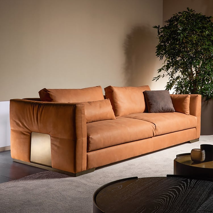 Retro PU Upholstered Sofa Brown Couch 90.6"｜Homary