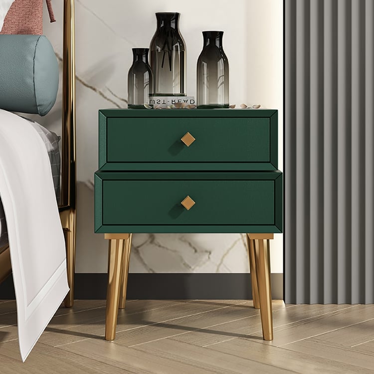 Modern Green Nightstand PU Leather Upholstery 2-Drawer Revolving ...
