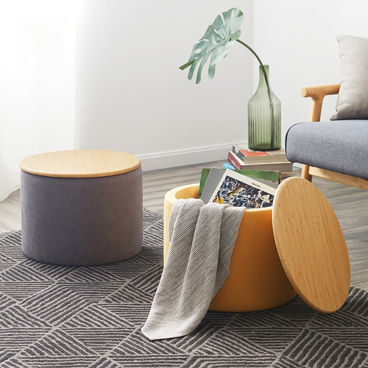 Ensemble de table d'appoint ronde avec rangement en repose-pieds gris ...