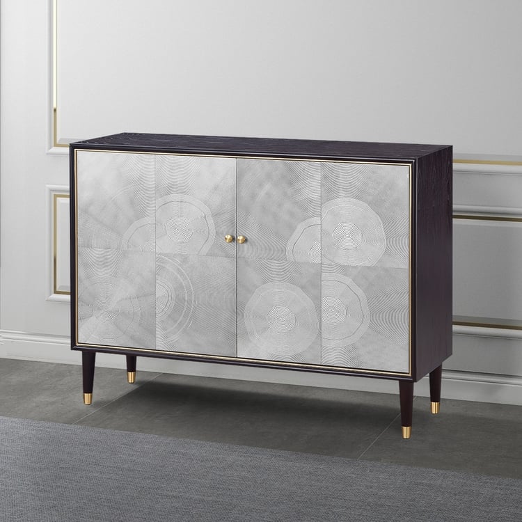 47" Modern Silver Cabinet Accent Storage with 2 Doors Gold Finish｜Homary