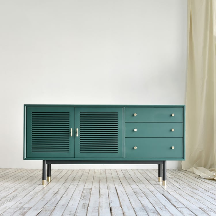 63" Nordic Green Sideboard Buffet with 2 Shutter Doors & 3 Drawers in ...