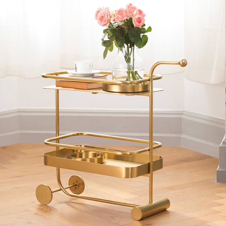 Modern Gold Bar Cart Stainless Steel Trolley 2-Tier 28"H｜Homary