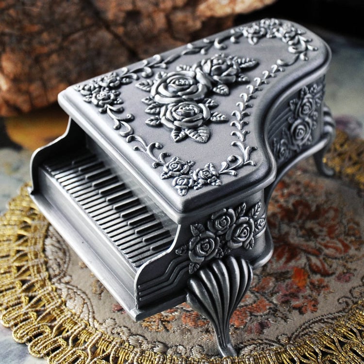 Vintage Piano Decor Jewelry Box Storage in Silver｜Homary