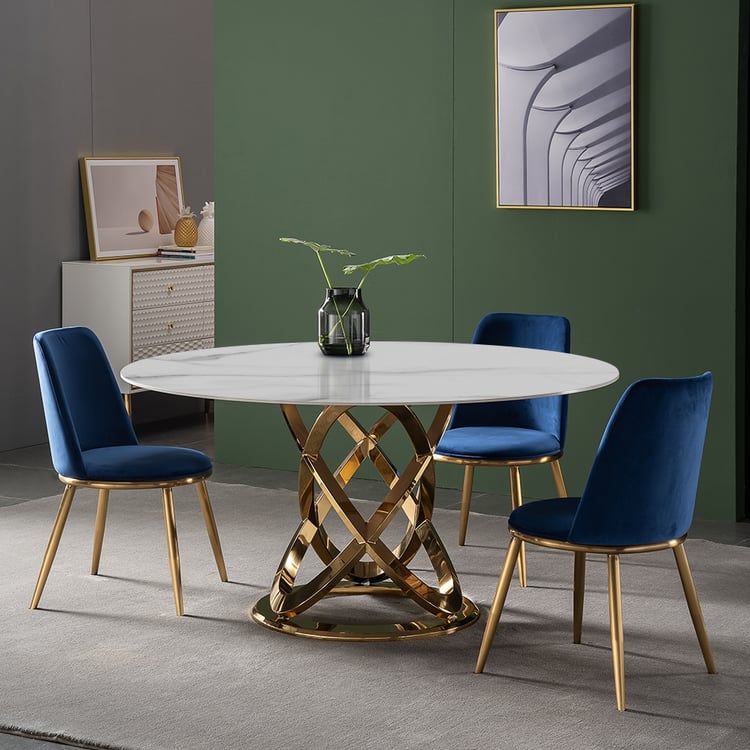 Modern Round White Sintered Stone Top Dining Table with Stainless Base ...