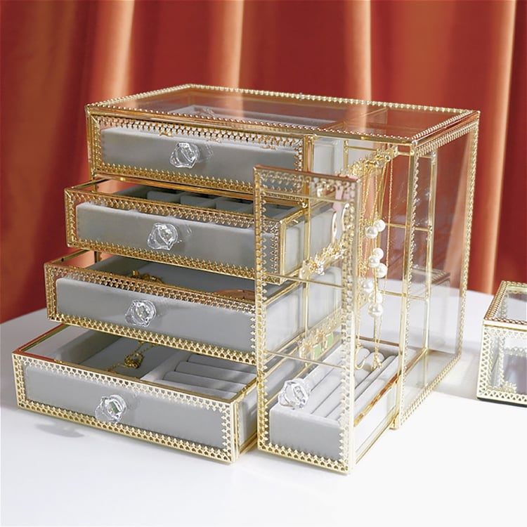 Modern Luxury Glass Jewelry Box Desk Organizer with Drawers | Homary