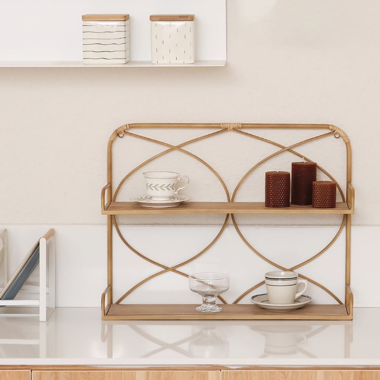 Nordic Rattan Shelf Desk Organizor in Natural 2-Tier | Homary