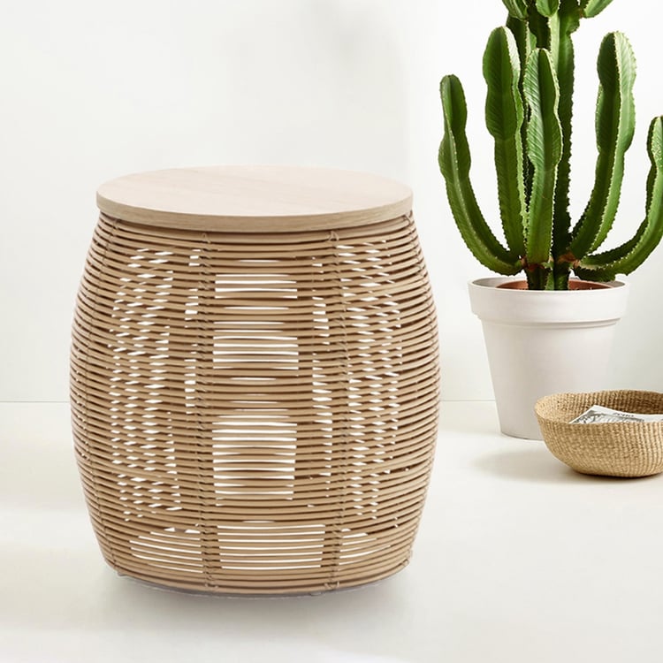 19.7" Natural Style Round Patio Side Table with Wood-Top｜Homary