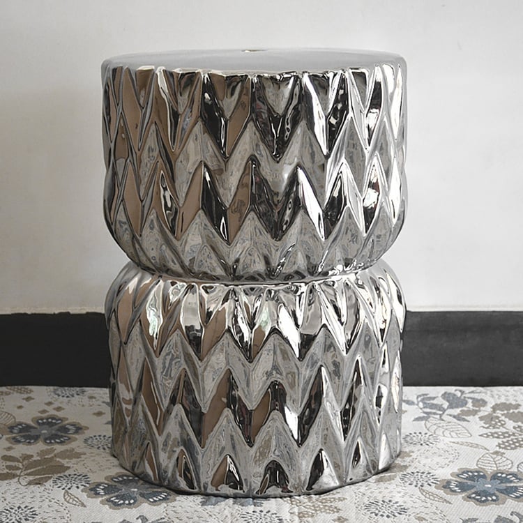 Silver Round Ottoman Ceramics Ottoman Stool｜Homary UK