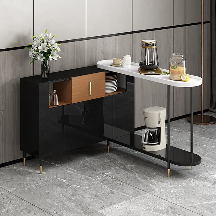 Modern Extendable Black Console Table with Storage Corner Console Table ...