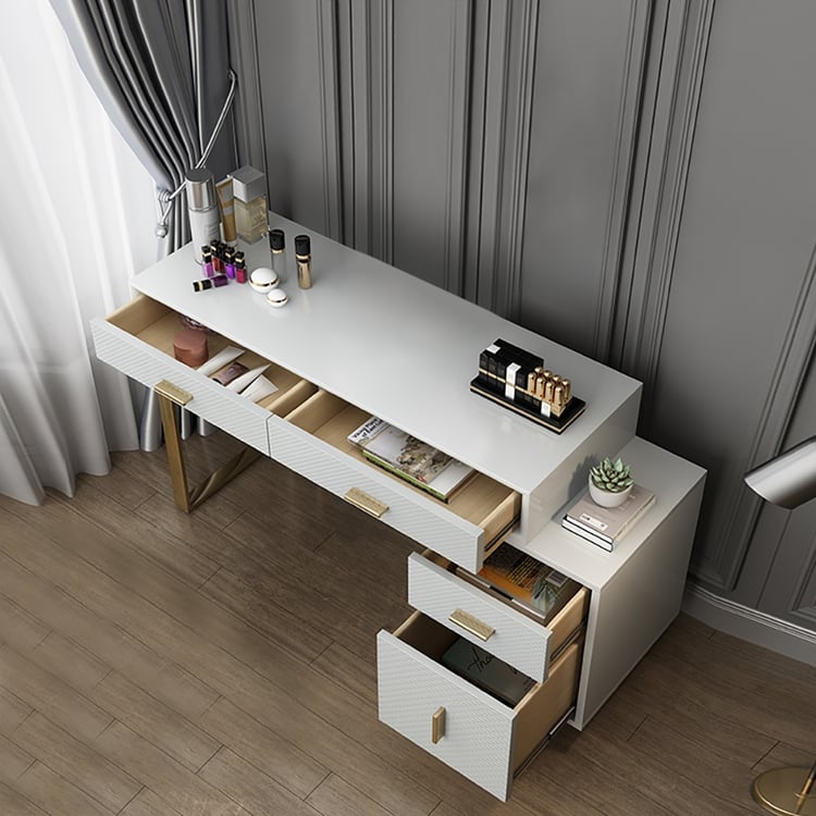 Postmodern White Makeup Vanity Expandable Dressing Table 4 Drawers ...