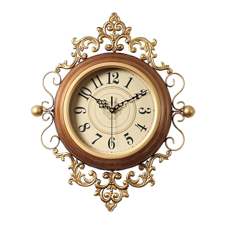 Traditional Metal Frame Wall Clock with Carved Flowers｜Homary