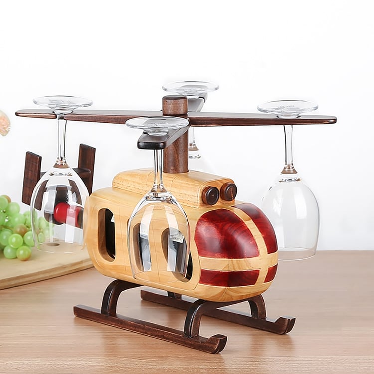 Modern Helicopter Wine Rack Glass Racks in Wood | Homary