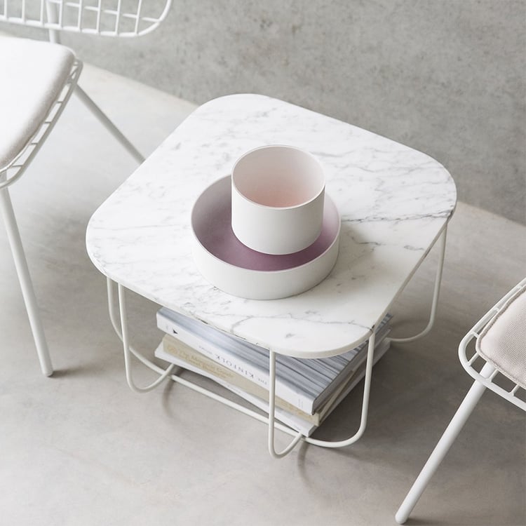 Modern White Square Marble Coffee Table with Metal Frame｜Homary