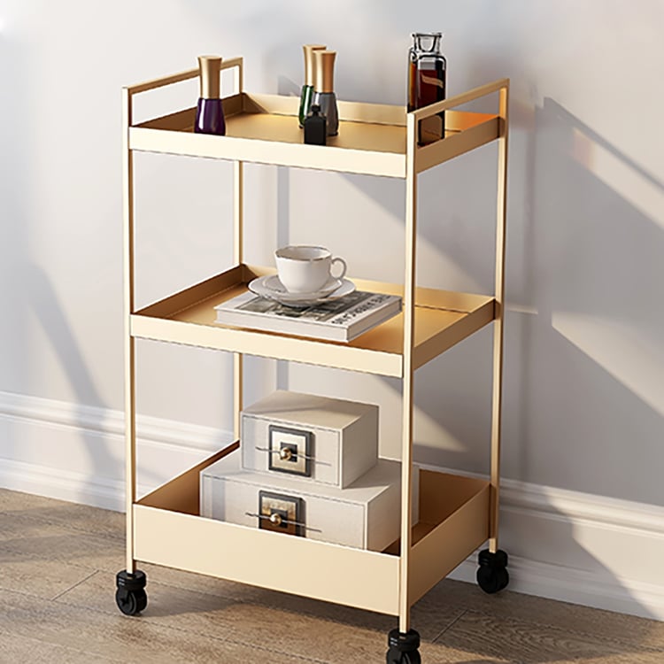 3-Tiered Tray Gold Rolling Storage Cart with Wheels & Handles Metal｜Homary