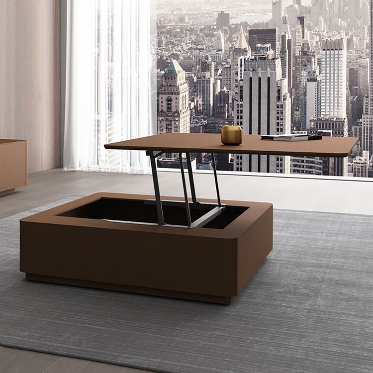 Modern Lift Top Square Coffee Table with Storage Solid Wood Top｜Homary