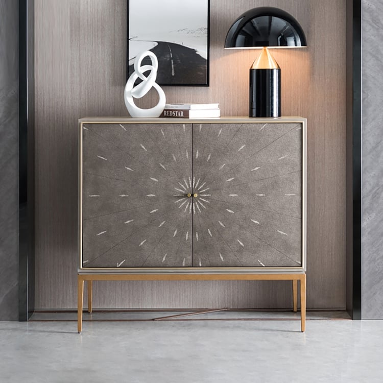 Postmodern Grey Cabinet Totem Patterned 2-Door & 1-Shelf Accent Storage ...