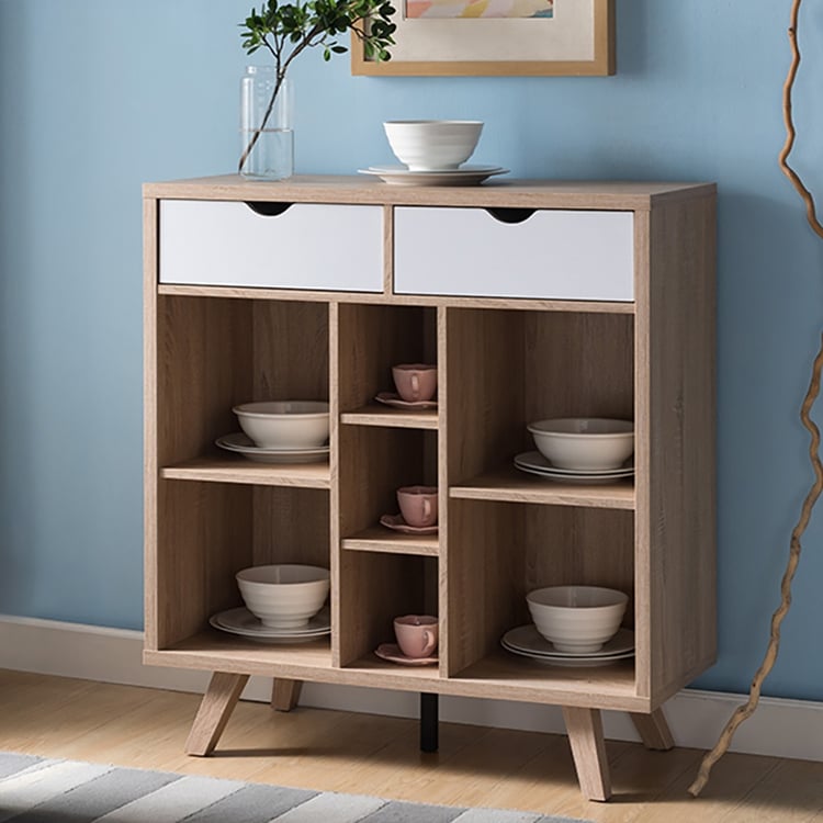 Rustic Shelf Storage Cabinet in Natural with Drawer｜Homary