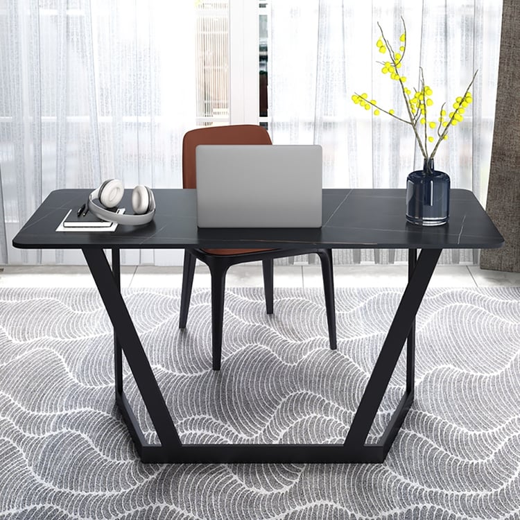 Modern Black Computer Desk with Sintered Stone Top & Metal Frame｜Homary