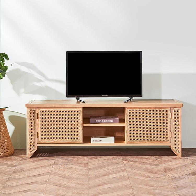 1460mm Japanese Natural TV Stand Rattan Woven Media Console With ...
