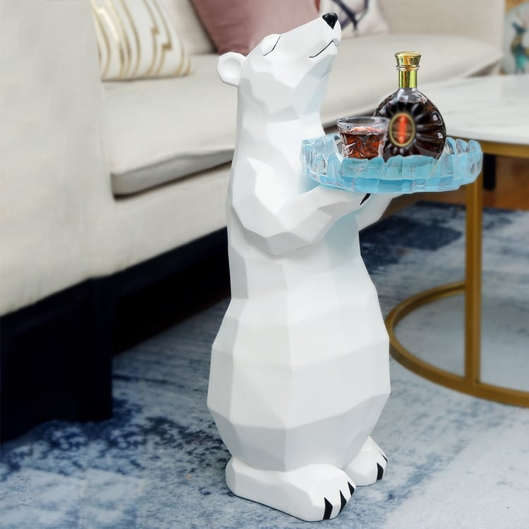 Modern White End Table Decor Polar Bear Side Table with Clear Tray ...