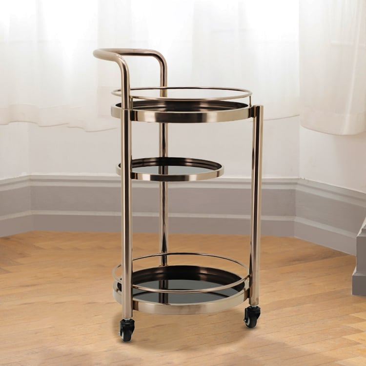 Modern Round Bar Cart with A Small shelf on Wheels 3 Tiers｜Homary