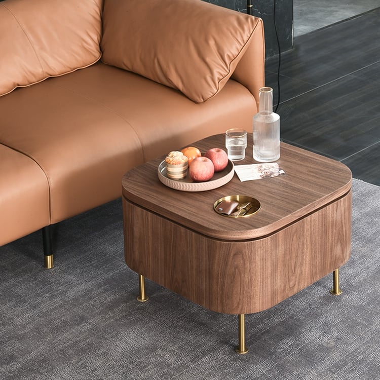 Walnut Square Lift Top Coffee Table with Storage Stainless Steel Legs ...