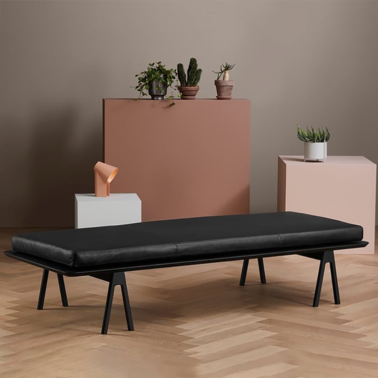 47.2" Nordic Bench Black Upholstered PU Leather Bench｜Homary