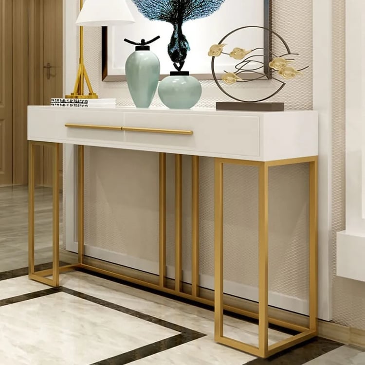 White Console Table with Drawer Entryway Table Contemporary for Hallway ...