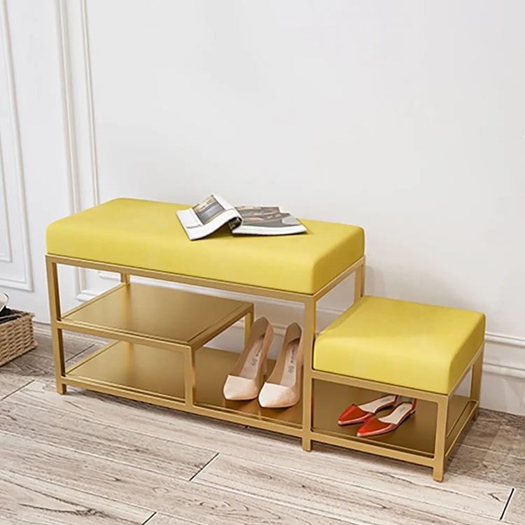 Yellow Contemporary Bench Velvet Upholstered Bench for Shoe Storage｜Homary