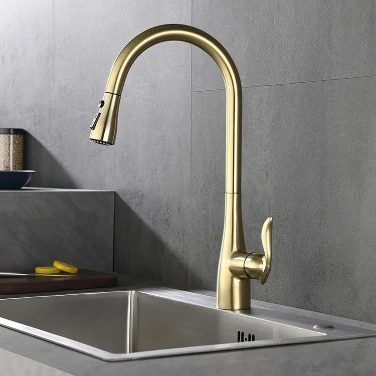 Modern Pull Out Kitchen Tap Single Lever Handle Swivel Spout Brushed ...