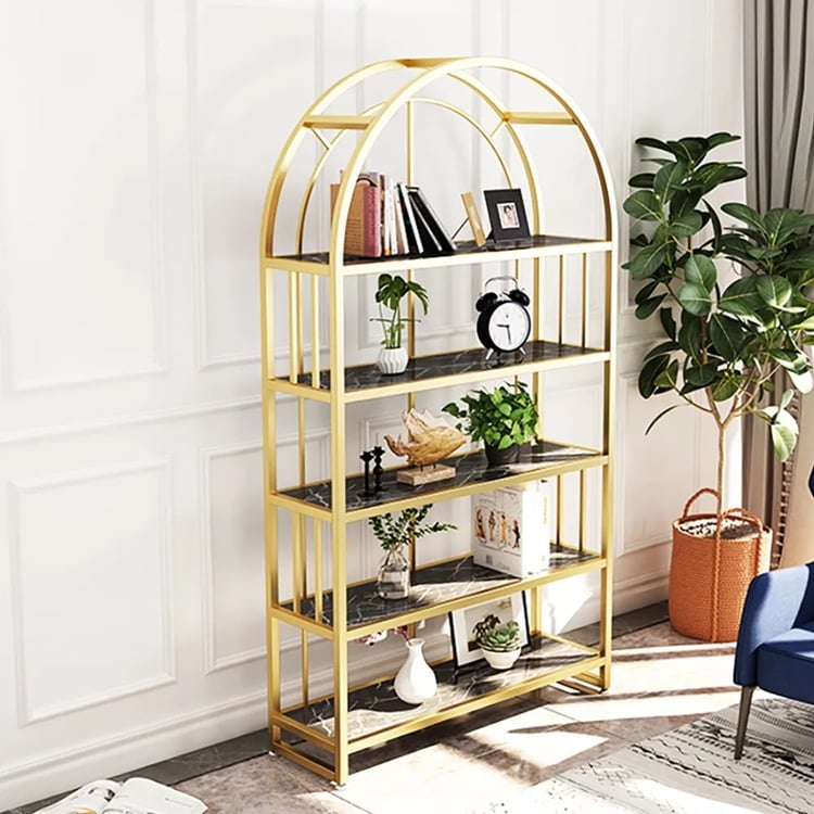 1800mm Contemporary Metal Shelves Book Shelves in Black & Gold｜Homary UK