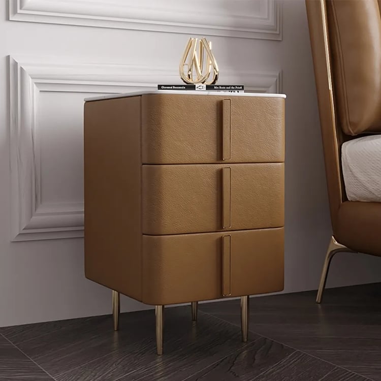 Modern Off Orange Nightstand with Induction Light 3-Drawer Pine Wood ...