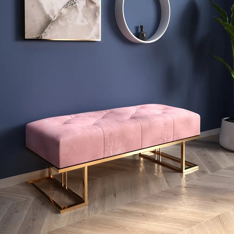 Pink Tufted Bench Upholstered Velvet Bench Modern Bench｜Homary UK