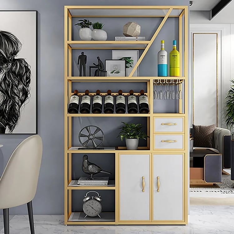 1800mm Luxury Standing Wine Rack Cabinet in White & Gold｜Homary UK